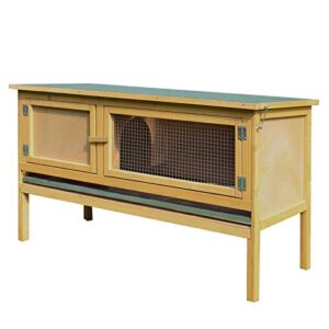 pawhut wooden rabbit hutch bunny cage with openable waterproof roof, no leak tray sturdy fir wood build for indoor/outdoor