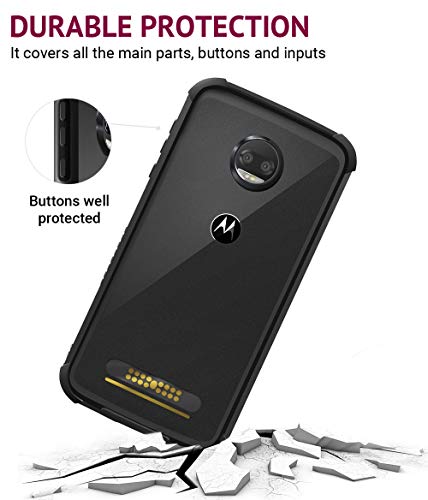 Casewe – Motorola Moto Z2 Force Flexible TPU Protective Bumper Case Cover/Compatible with Moto Mods - All Black Matte