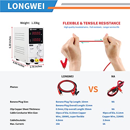 DC Power Supply Variable 30V 10A, 4-Digital LED Display, Precision Adjustable Regulated Switching Power Supply Digital with Alligator Leads US Power Cord 