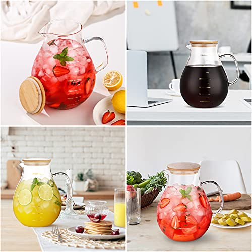 95 Ounce Large Glass Pitcher with Lid and Handle - Heat Resistant Borosilicate Beverage Carafe for Juice and Iced Tea