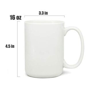 Smilatte 16 OZ Sublimation Porcelain Coffee Mugs, Classic Blank Ceramic Cup with Large Handle for Tea Latte Cappuccino, Set of 4, White