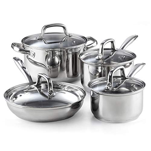 Cook N Home 8-Piece Stainless Steel Pots and Pans Cookware Set, Silver