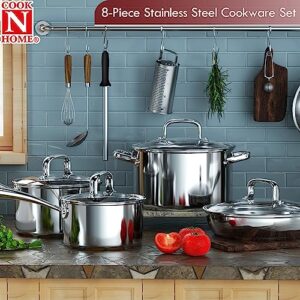 Cook N Home 8-Piece Stainless Steel Pots and Pans Cookware Set, Silver