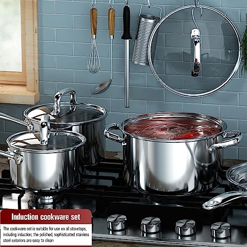 Cook N Home 8-Piece Stainless Steel Pots and Pans Cookware Set, Silver