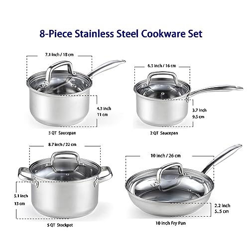 Cook N Home 8-Piece Stainless Steel Pots and Pans Cookware Set, Silver