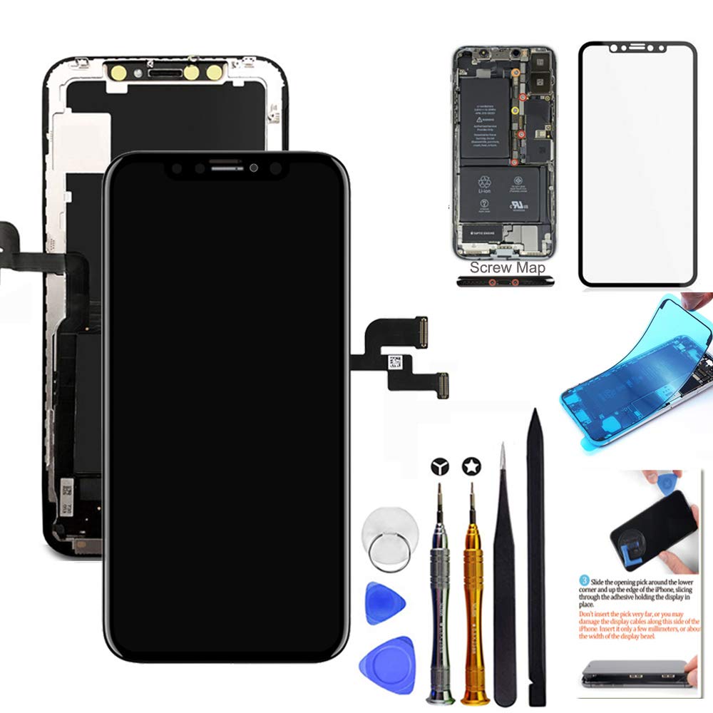 for iPhone X Screen Replacement LCD 5.8 inch Touch Screen Display Digitizer Repair Kit Assembly with Complete Repair Tools and Screen Protector