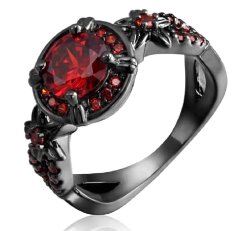 Flower Shiny Red Ruby Wedding Ring Black Gold Promise Jewelry Size5-11 US (5)