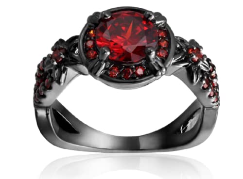 Flower Shiny Red Ruby Wedding Ring Black Gold Promise Jewelry Size5-11 US (5)