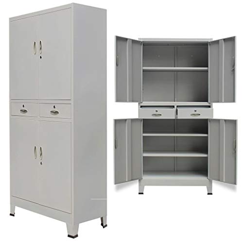 Festnight Tall Steel Office Cabinet Steel Storage Cabinet with 4 Doors 2 Drawers for Storage Steel 35.4"x15.7"x70.9" Gray