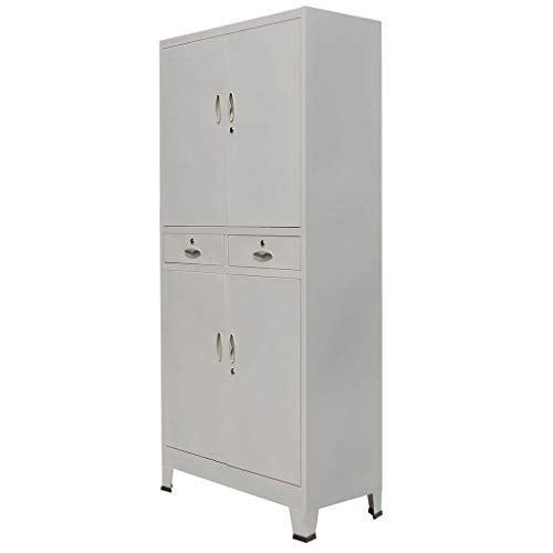 Festnight Tall Steel Office Cabinet Steel Storage Cabinet with 4 Doors 2 Drawers for Storage Steel 35.4"x15.7"x70.9" Gray