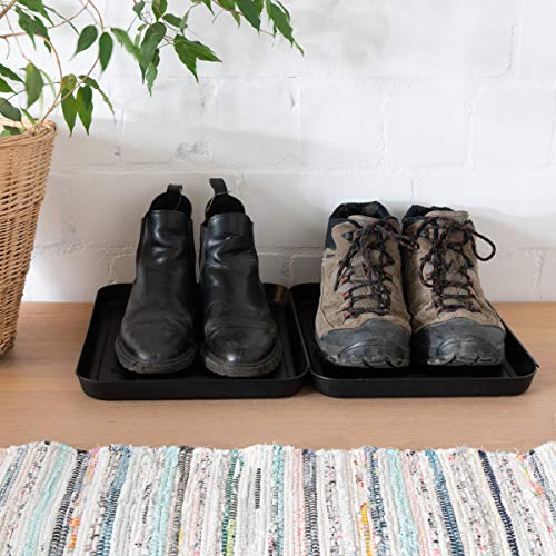 Navaris Set of 3 Shoe Drip Trays - Multi-Purpose Boot Tray for Rain Boots, Winter Boots, Sneakers - Indoor and Outdoor Use in All Seasons - Black, S