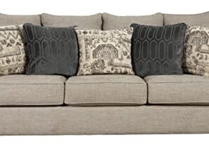 Signature Design by Ashley Zarina New Traditional Queen Sofa Sleeper with Nailhead Trim and 5 Accent Pillows, Beige