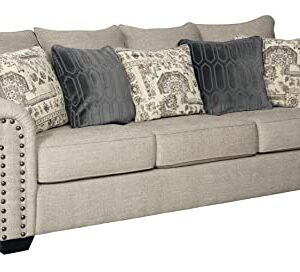 Signature Design by Ashley Zarina New Traditional Queen Sofa Sleeper with Nailhead Trim and 5 Accent Pillows, Beige