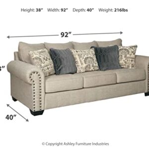 Signature Design by Ashley Zarina New Traditional Queen Sofa Sleeper with Nailhead Trim and 5 Accent Pillows, Beige