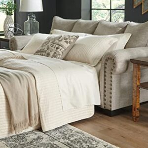 Signature Design by Ashley Zarina New Traditional Queen Sofa Sleeper with Nailhead Trim and 5 Accent Pillows, Beige