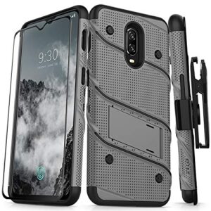 zizo bolt series oneplus 6t case military grade drop tested with full glass screen protector holster and kickstand metalgray black