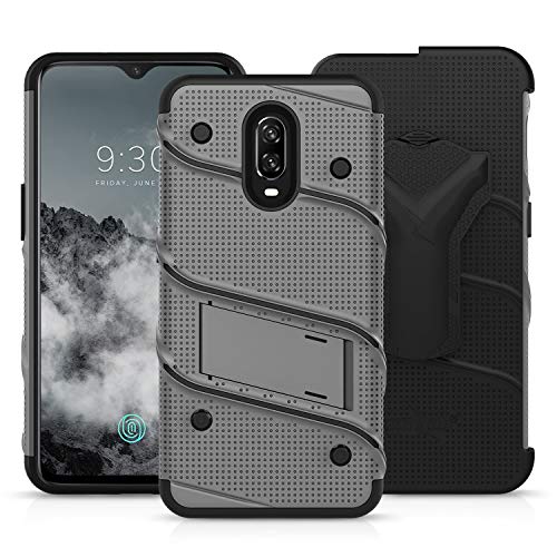 ZIZO Bolt Series OnePlus 6T Case Military Grade Drop Tested with Full Glass Screen Protector Holster and Kickstand MetalGray Black