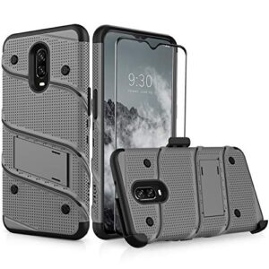 ZIZO Bolt Series OnePlus 6T Case Military Grade Drop Tested with Full Glass Screen Protector Holster and Kickstand MetalGray Black