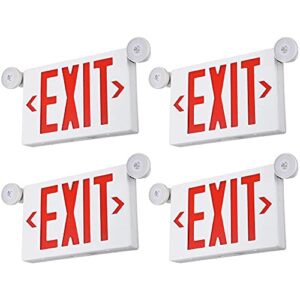 torchstar red exit sign with emergency lights, ul 924, two led adjustable head, emergency exit light with battery backup, double face, ac 120/277v, exit signs for business, damp location, pack of 4