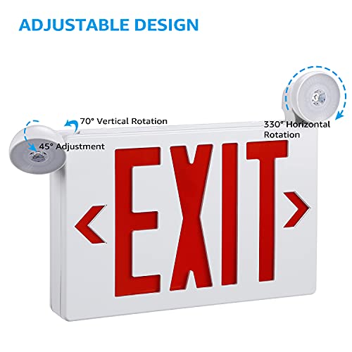 TORCHSTAR Red Exit Sign with Emergency Lights, UL 924, Two LED Adjustable Head, Emergency Exit Light with Battery Backup, Double Face, AC 120/277V, Exit Signs for Business, Damp Location, Pack of 4