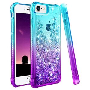 ruky iphone 6 6s 7 8 case, iphone se 2020 & iphone se 2022 case, gradient quicksand series glitter bling flowing liquid floating tpu bumper cushion protective women girls phone case (teal purple)