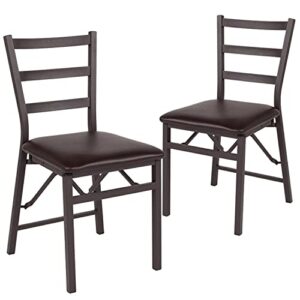 flash furniture 2 pack hercules series brown folding ladder back metal chair with brown vinyl seat