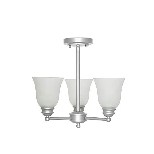 Amazon Brand – Ravenna Home Classic 3 Light Semi-flush Mount Chandelier, Bulbs Included, 14.5"H, Silver