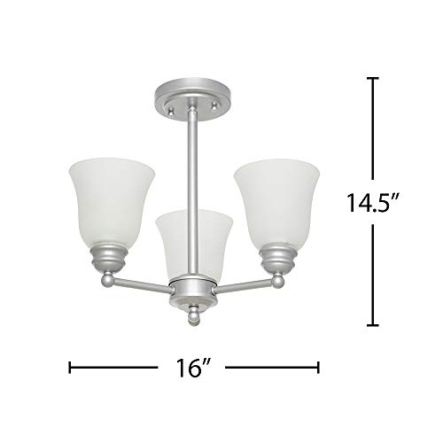 Amazon Brand – Ravenna Home Classic 3 Light Semi-flush Mount Chandelier, Bulbs Included, 14.5"H, Silver