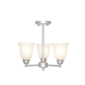 Amazon Brand – Ravenna Home Classic 3 Light Semi-flush Mount Chandelier, Bulbs Included, 14.5"H, Silver