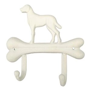 comfy hour antique and vintage animal collection cast iron dog on bone double key coat hooks clothes rack wall hanger, heavy duty white recycled