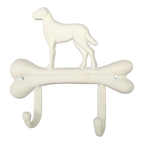 Comfy Hour Antique and Vintage Animal Collection Cast Iron Dog On Bone Double Key Coat Hooks Clothes Rack Wall Hanger, Heavy Duty White Recycled