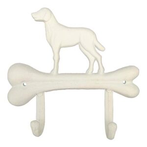 Comfy Hour Antique and Vintage Animal Collection Cast Iron Dog On Bone Double Key Coat Hooks Clothes Rack Wall Hanger, Heavy Duty White Recycled