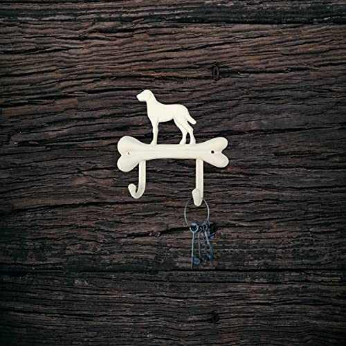 Comfy Hour Antique and Vintage Animal Collection Cast Iron Dog On Bone Double Key Coat Hooks Clothes Rack Wall Hanger, Heavy Duty White Recycled