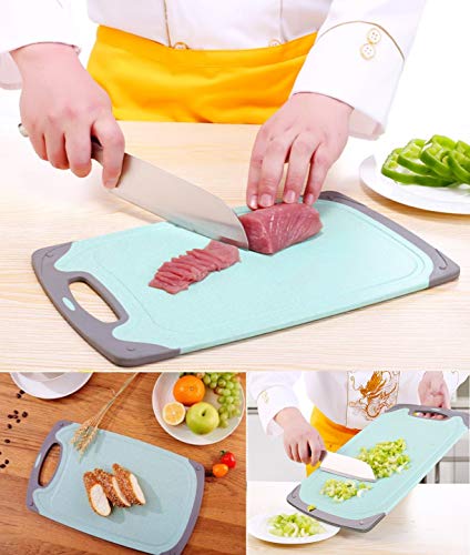 FLYINGSEA Cutting Boards For Kitchen, Anti-Skid Eco-Wheat Straw Vegetable Board Set (3 Pcs), Dishwasher Safe (Light green)