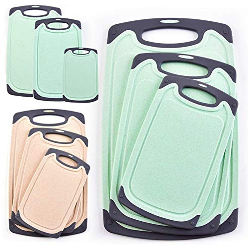 FLYINGSEA Cutting Boards For Kitchen, Anti-Skid Eco-Wheat Straw Vegetable Board Set (3 Pcs), Dishwasher Safe (Light green)