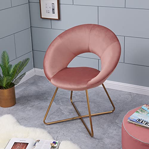 Duhome Modern Accent Velvet Chairs Dining Chairs Single Sofa Comfy Upholstered Arm Chair Living Room Furniture Mid-Century Leisure Lounge Chairs with Golden Metal Frame Legs 1 PCS Pink