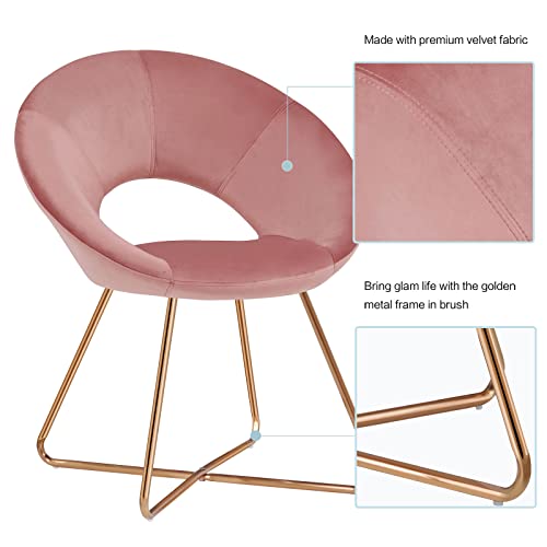 Duhome Modern Accent Velvet Chairs Dining Chairs Single Sofa Comfy Upholstered Arm Chair Living Room Furniture Mid-Century Leisure Lounge Chairs with Golden Metal Frame Legs 1 PCS Pink