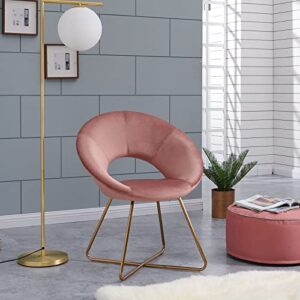 Duhome Modern Accent Velvet Chairs Dining Chairs Single Sofa Comfy Upholstered Arm Chair Living Room Furniture Mid-Century Leisure Lounge Chairs with Golden Metal Frame Legs 1 PCS Pink