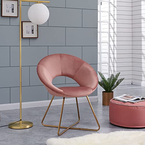 Duhome Modern Accent Velvet Chairs Dining Chairs Single Sofa Comfy Upholstered Arm Chair Living Room Furniture Mid-Century Leisure Lounge Chairs with Golden Metal Frame Legs 1 PCS Pink