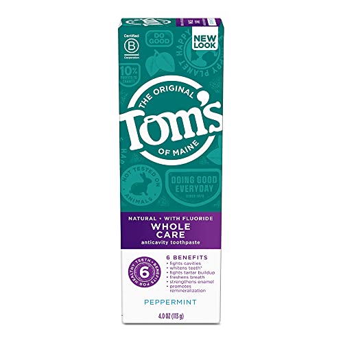 Tom's of Maine Whole Care Natural Toothpaste with Fluoride, Peppermint, 4 oz.