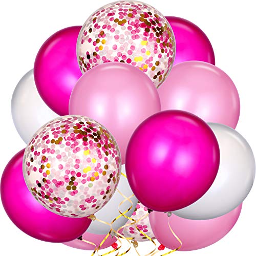 80 Piece 12 Inch Confetti Latex Balloons Event Party Supplies St Patrick's Day 4th July Labor Day Mardi Gras Wedding Birthday Baby Shower Balloons (Pink, White, Rose Red)