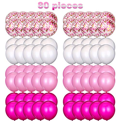 80 Piece 12 Inch Confetti Latex Balloons Event Party Supplies St Patrick's Day 4th July Labor Day Mardi Gras Wedding Birthday Baby Shower Balloons (Pink, White, Rose Red)