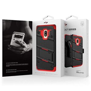 ZIZO Bolt Series Samsung Galaxy J2 Case Military Grade Drop Tested with Tempered Glass Screen Protector Holster J2 Pure Black Red