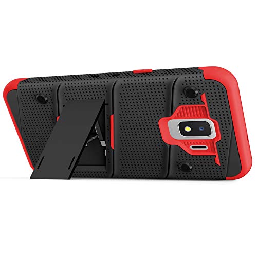 ZIZO Bolt Series Samsung Galaxy J2 Case Military Grade Drop Tested with Tempered Glass Screen Protector Holster J2 Pure Black Red