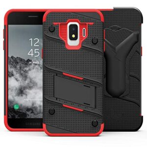 ZIZO Bolt Series Samsung Galaxy J2 Case Military Grade Drop Tested with Tempered Glass Screen Protector Holster J2 Pure Black Red