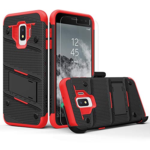 ZIZO Bolt Series Samsung Galaxy J2 Case Military Grade Drop Tested with Tempered Glass Screen Protector Holster J2 Pure Black Red