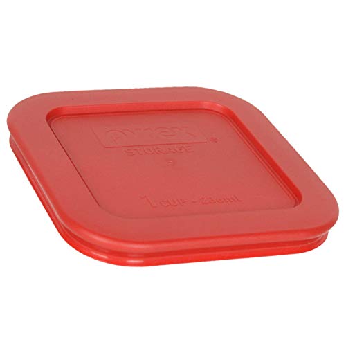 Pyrex 8701-PC 1 Cup Red Square Plastic Food Storage Lid, Made in USA - 4 Pack