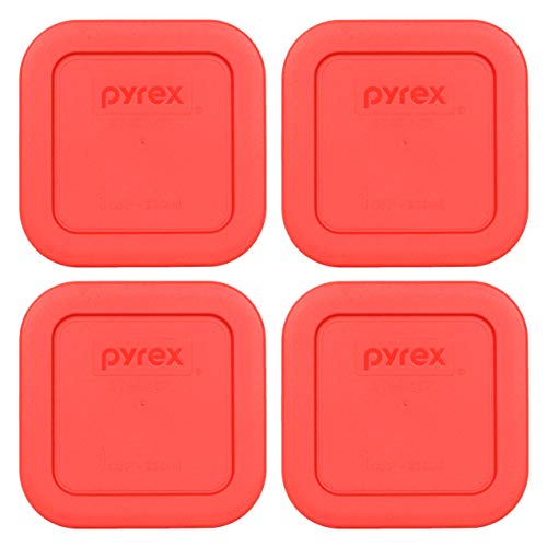 Pyrex 8701-PC 1 Cup Red Square Plastic Food Storage Lid, Made in USA - 4 Pack