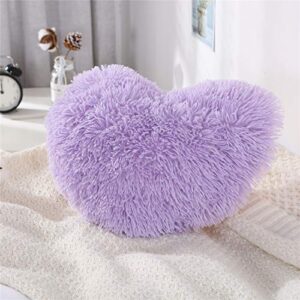 moowoo purple fluffy heart pillow with pillow cover and insert, faux fur throw pillow,sherpa plush shaggy, solid color, heart shape for valentines day decor,mothers day,christmas decorations (purple)