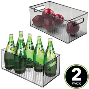 mDesign Deep Plastic Kitchen Storage Organizer Container Bin for Pantry, Cabinet, Cupboard, Shelves, Fridge, or Freezer - Holds Dry Goods, Sauces, Condiments, Drinks, Ligne Collection, 2 Pack, Gray